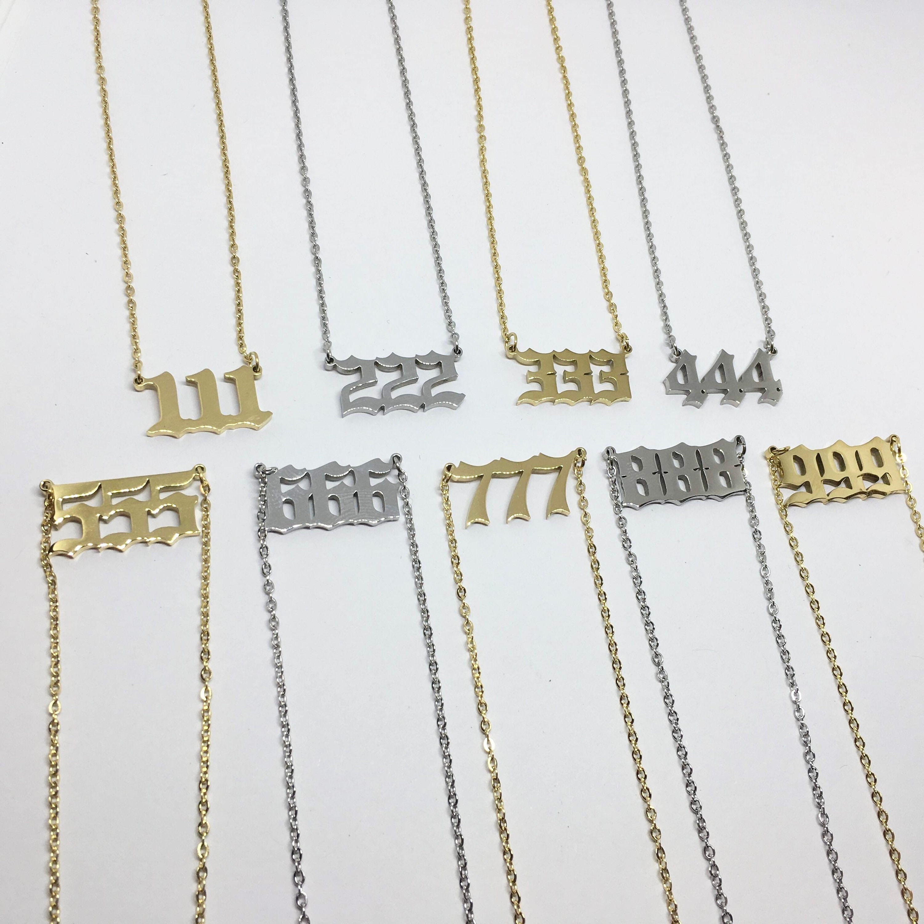 Old English Angel Number Necklace Gold / Silver Stainless | Etsy