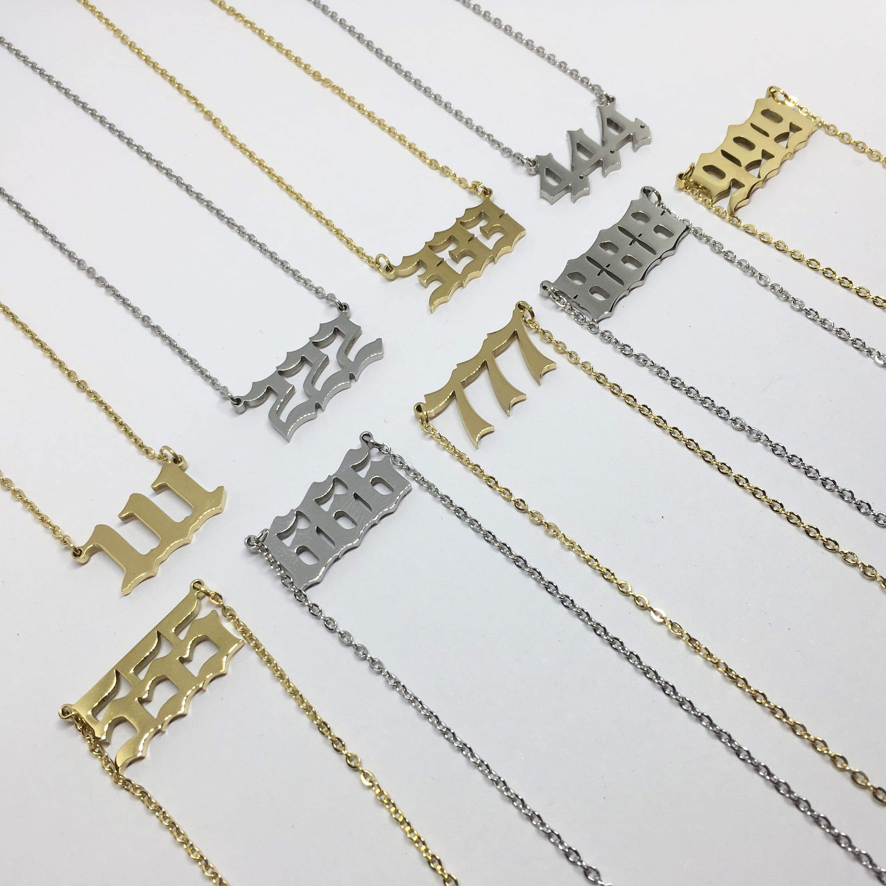 Old English Angel Number Necklace Gold / Silver Stainless | Etsy