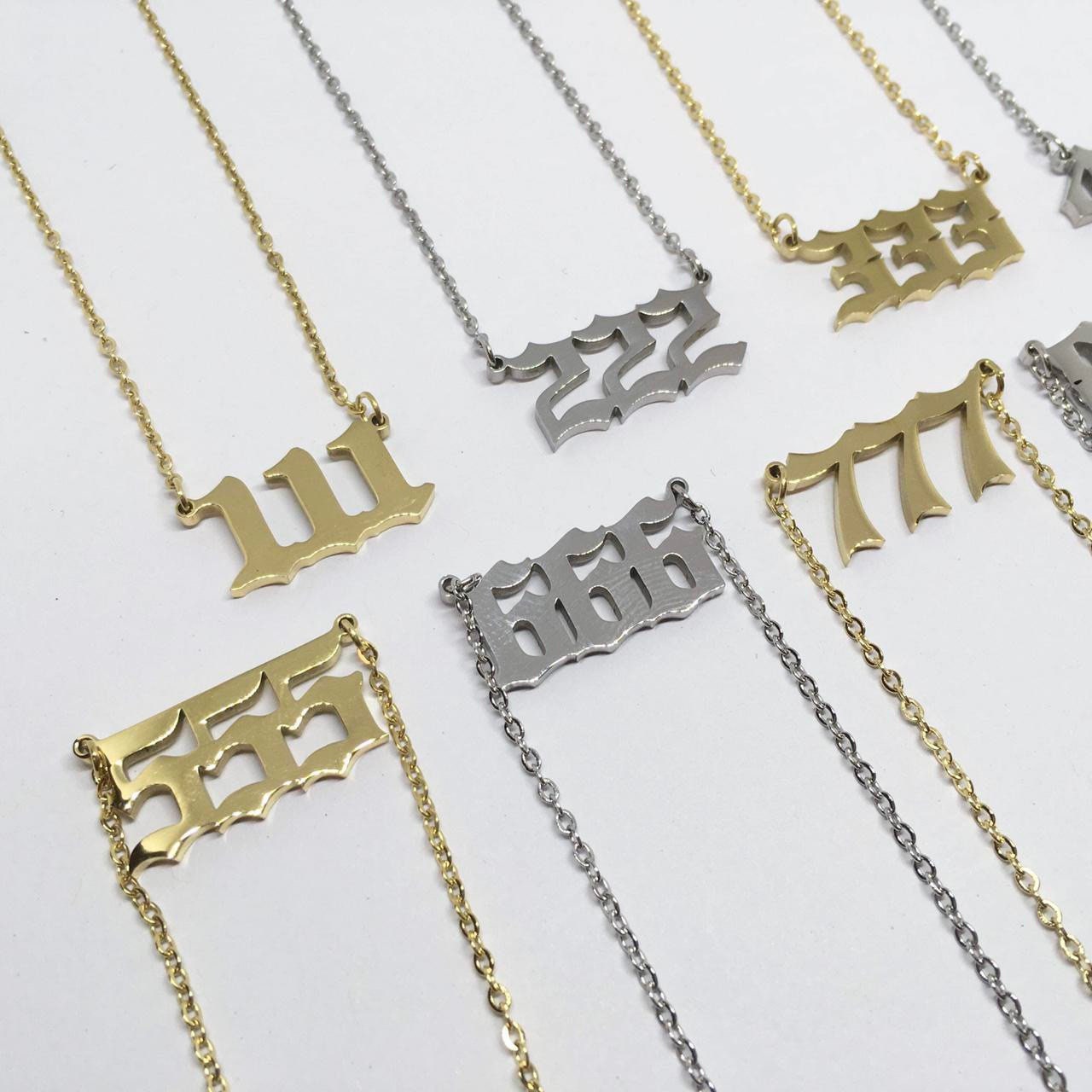 Old English Angel Number Necklace Gold / Silver Stainless | Etsy