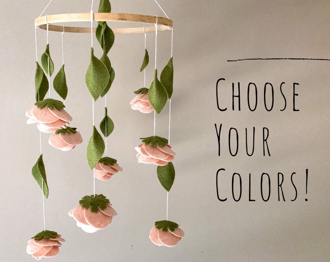 Rose Mobile, Pink Mobile, Felt Flower Mobile, Floral Nursery Mobile ...