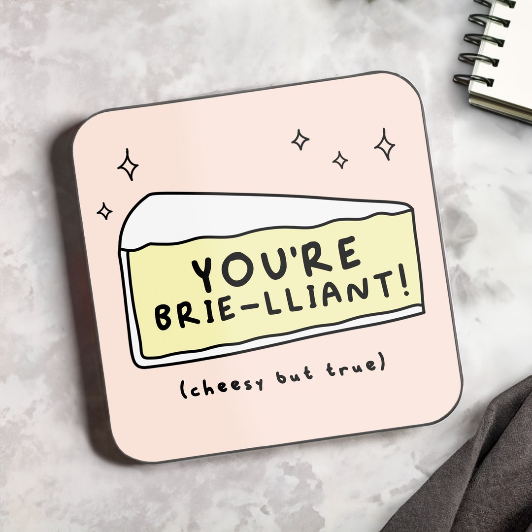 You're Brie-lliant Coaster, Cheese Pun Coaster, Cheesy Joke, Gift for ...