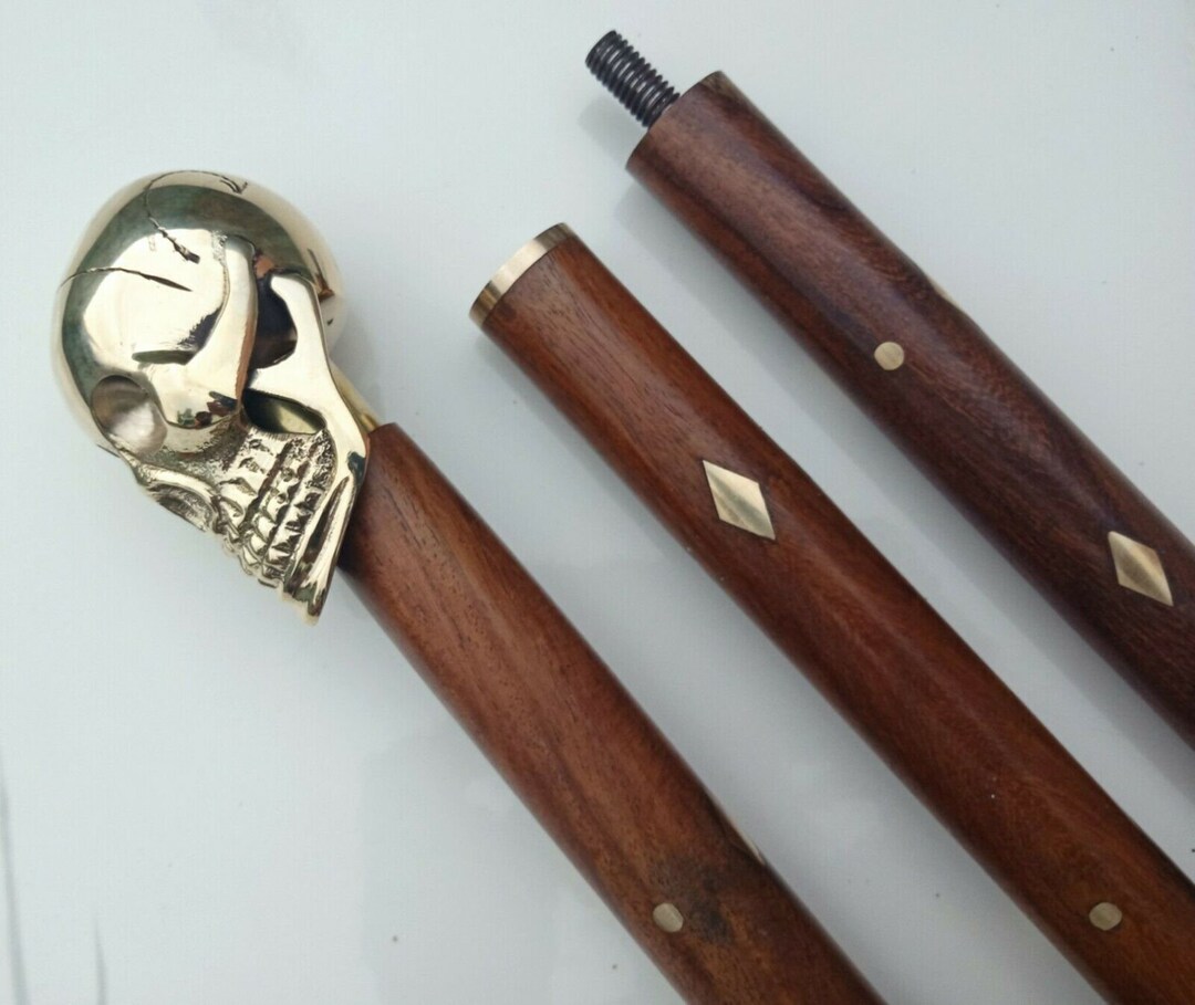 Brass Knob Skull Head Walking Stick Cane Wooden Cane - Etsy