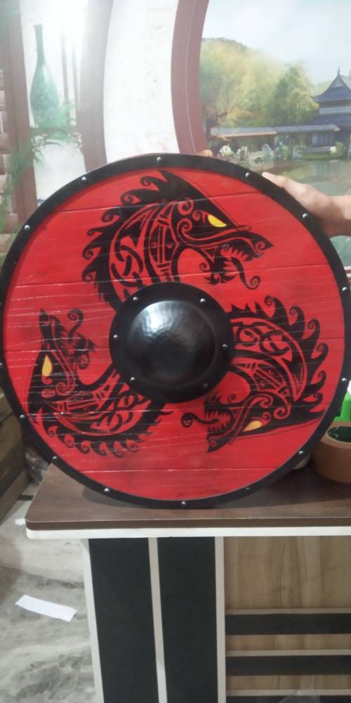 Medieval Warrior Wood & Steel Round Shield Armor Templar Shield 24 Inch ...