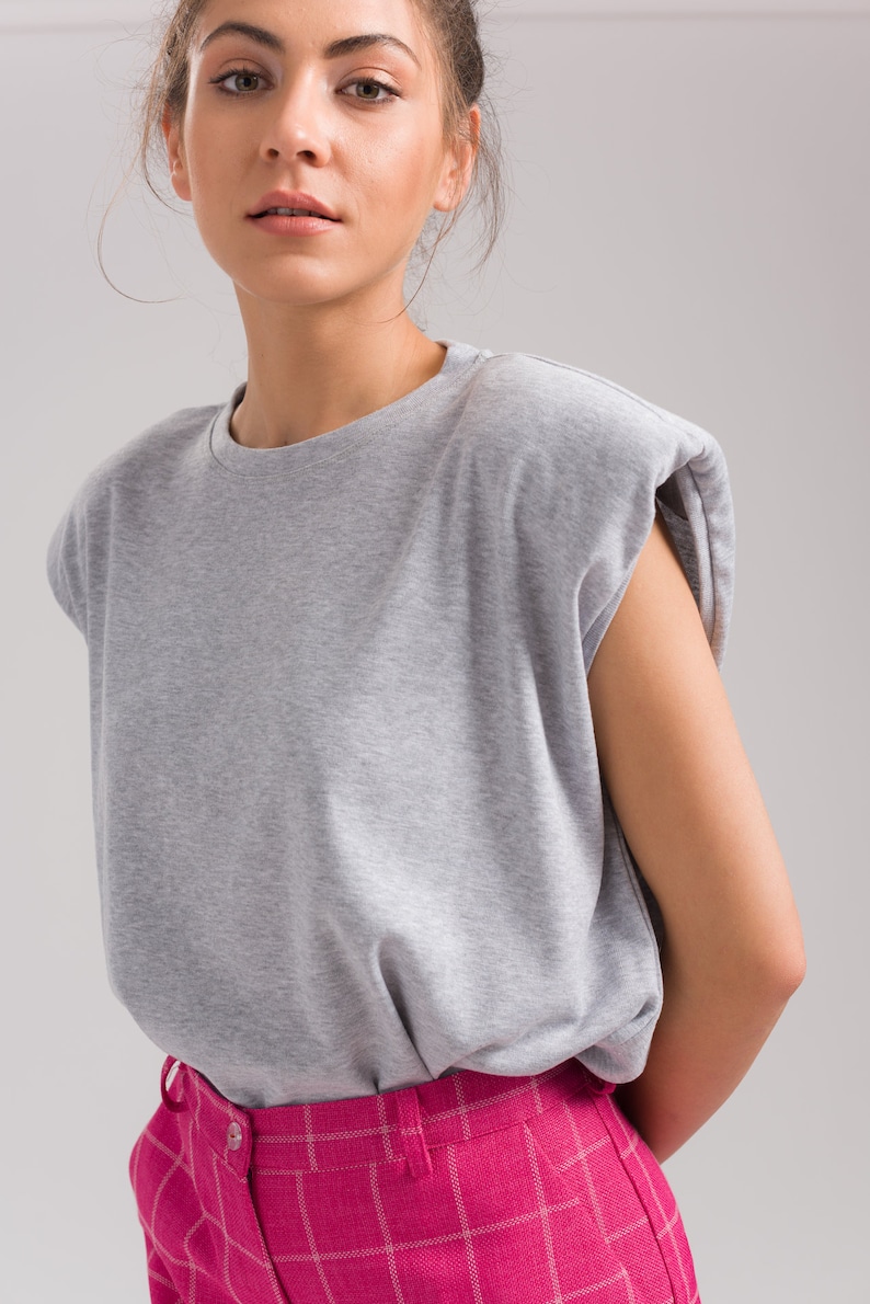 2 Pcs - Shoulder Pad Tee Set - White Women Tshirt - Cotton Basic Blouse ...