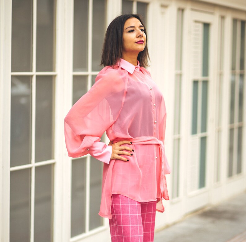 Vintage Pink Blouse Long Pink Blouse Pink Women Blouse - Etsy