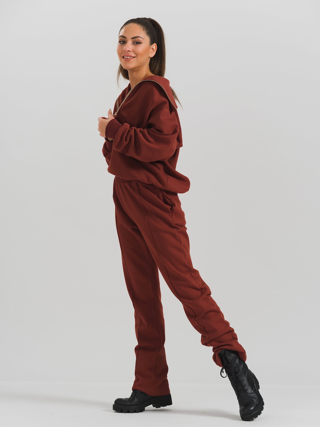 Women Cozy Fleece High-rise Sweatpants, %100 Organic Cotton Gots ...