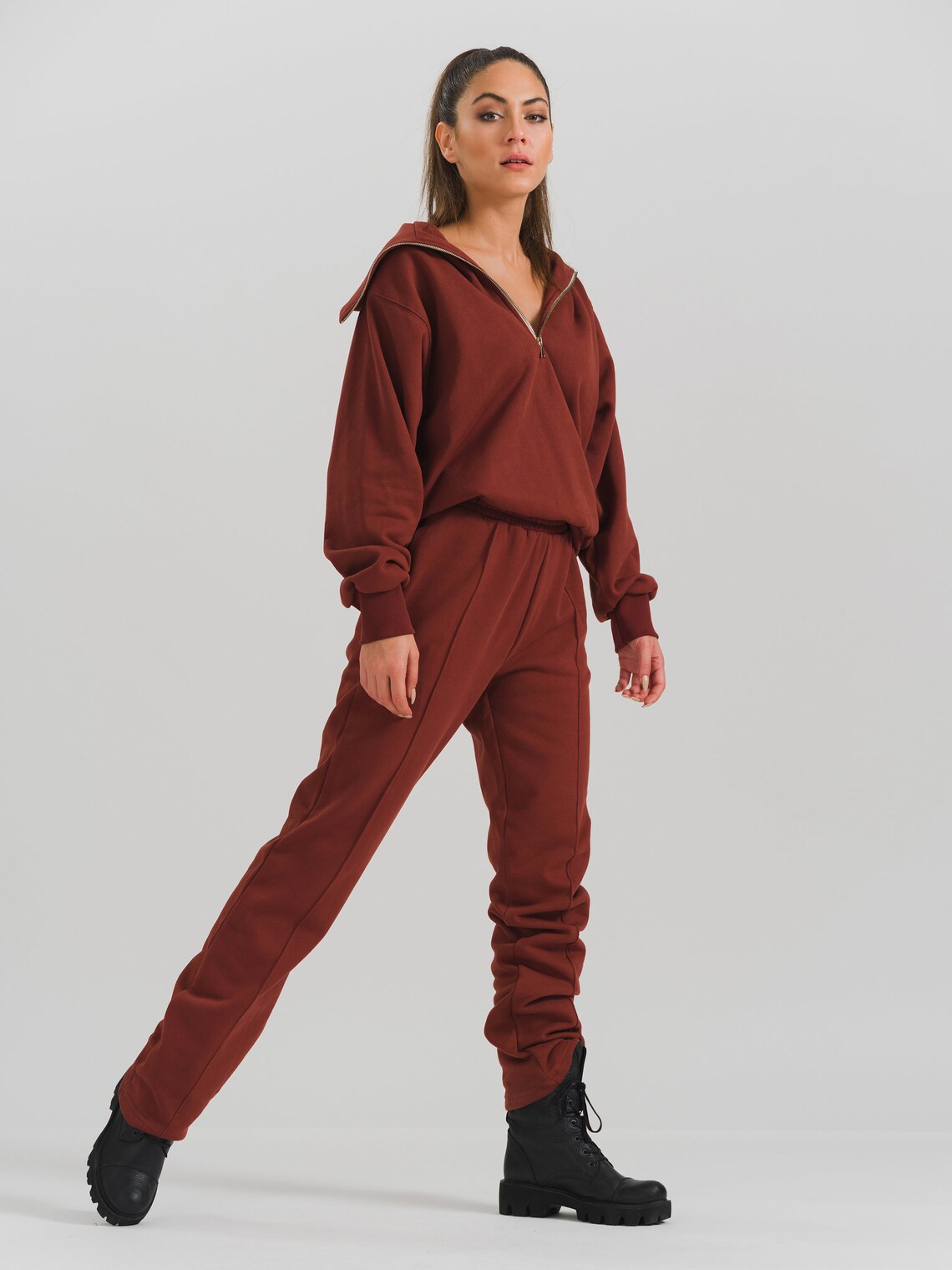 Women Cozy Fleece High-rise Sweatpants, %100 Organic Cotton Gots ...