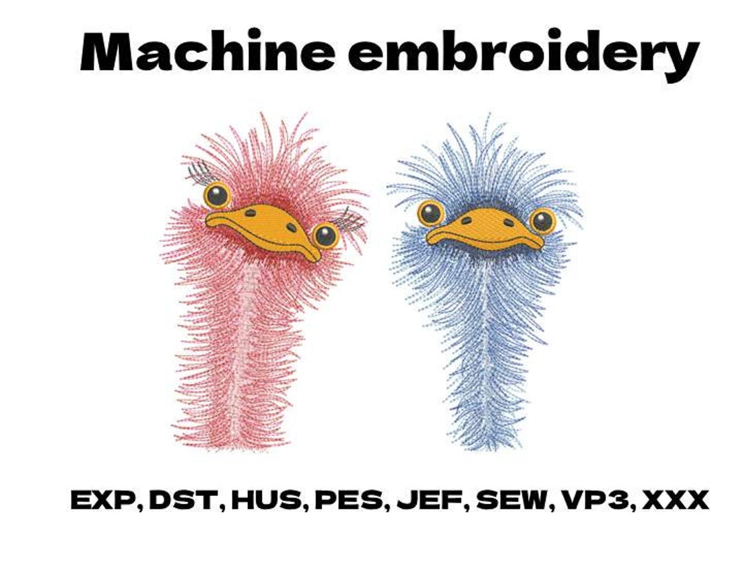 Ostrich Embroidery Design Ostrich Girl and Ostrich Boy. 5 Sizes ...
