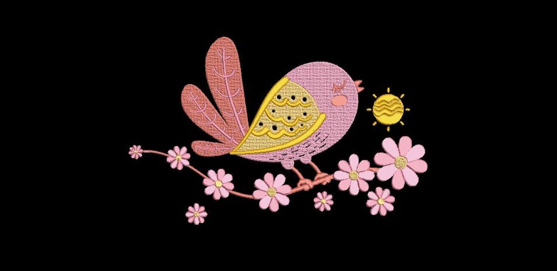 Cute Spring Bird Embroidery Design – Floral Bird Machine Embroidery ...