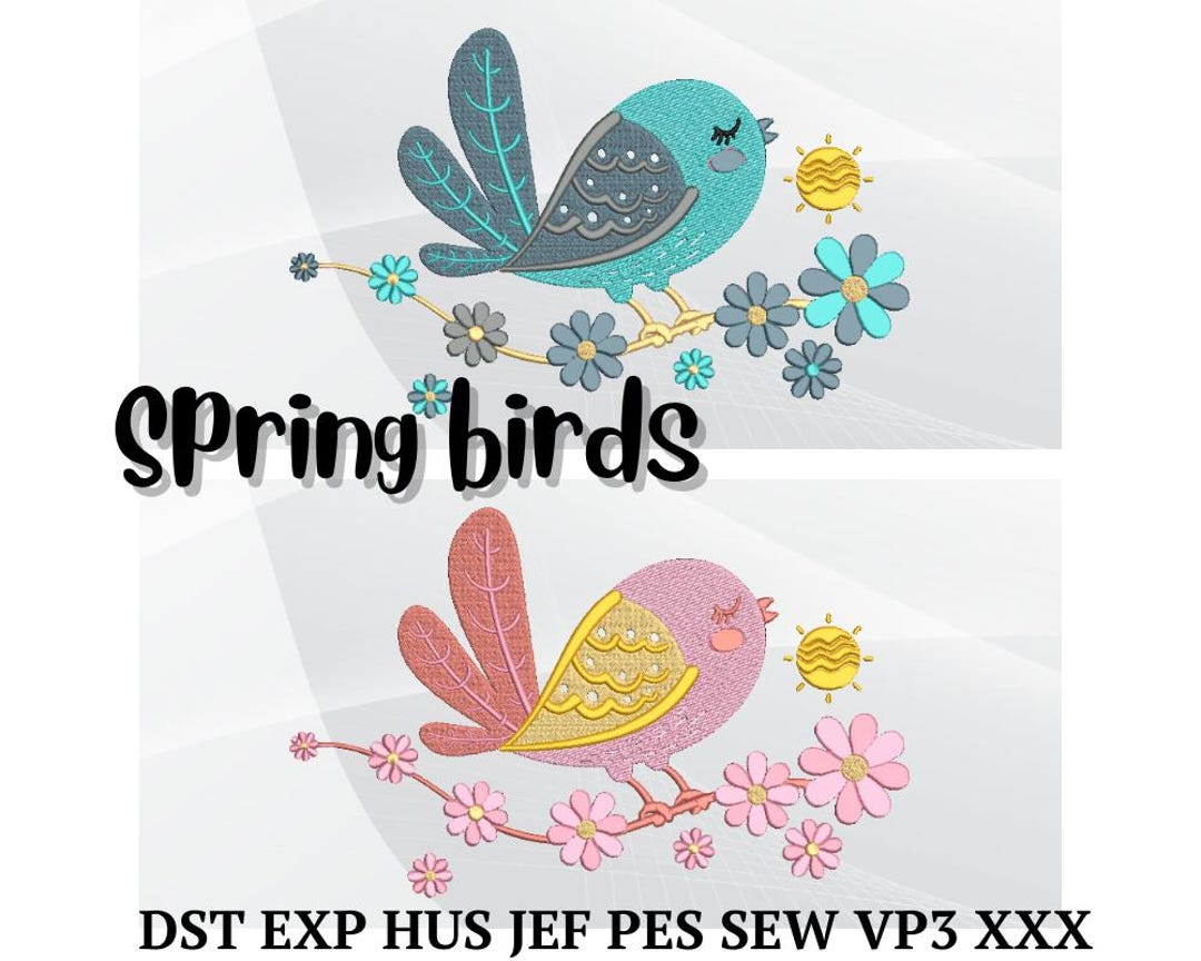 Cute Spring Bird Embroidery Design – Floral Bird Machine Embroidery ...