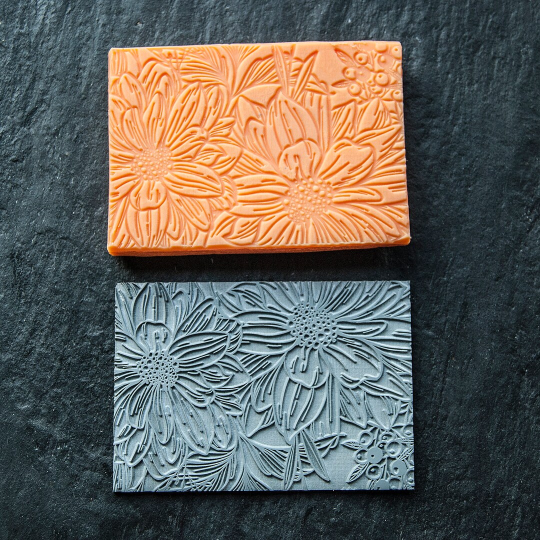 Texture Mat 10 Flowers, Soap Stamp, Clay Stamp, Ink Stamp, Clay Stamp ...