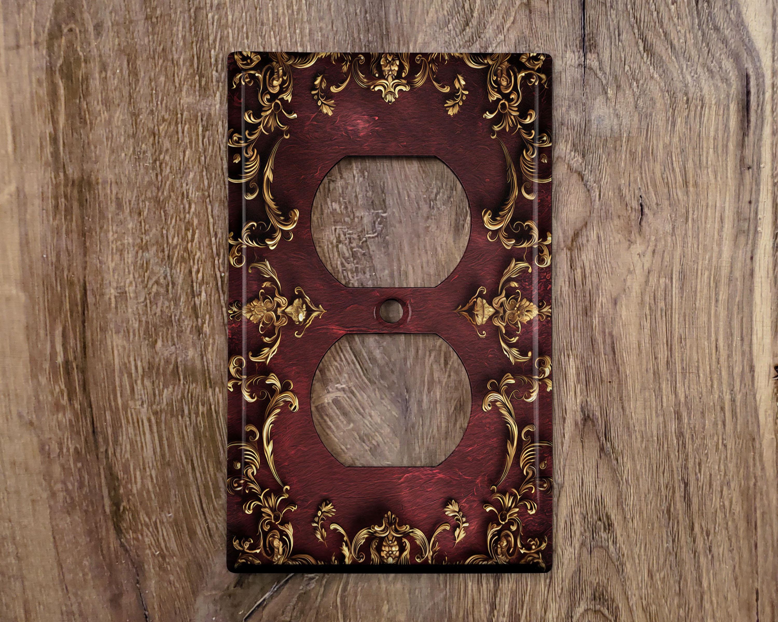 Metal Light Switch Cover | Outlet Plate, Elegant Victorian Dark Red ...