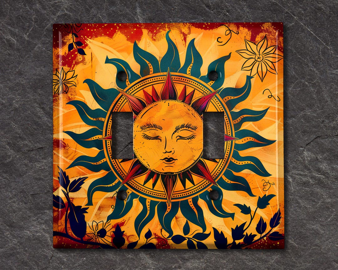 Metal Light Switch Cover | Outlet Plate, Rustic Orange Red Blue Sun ...