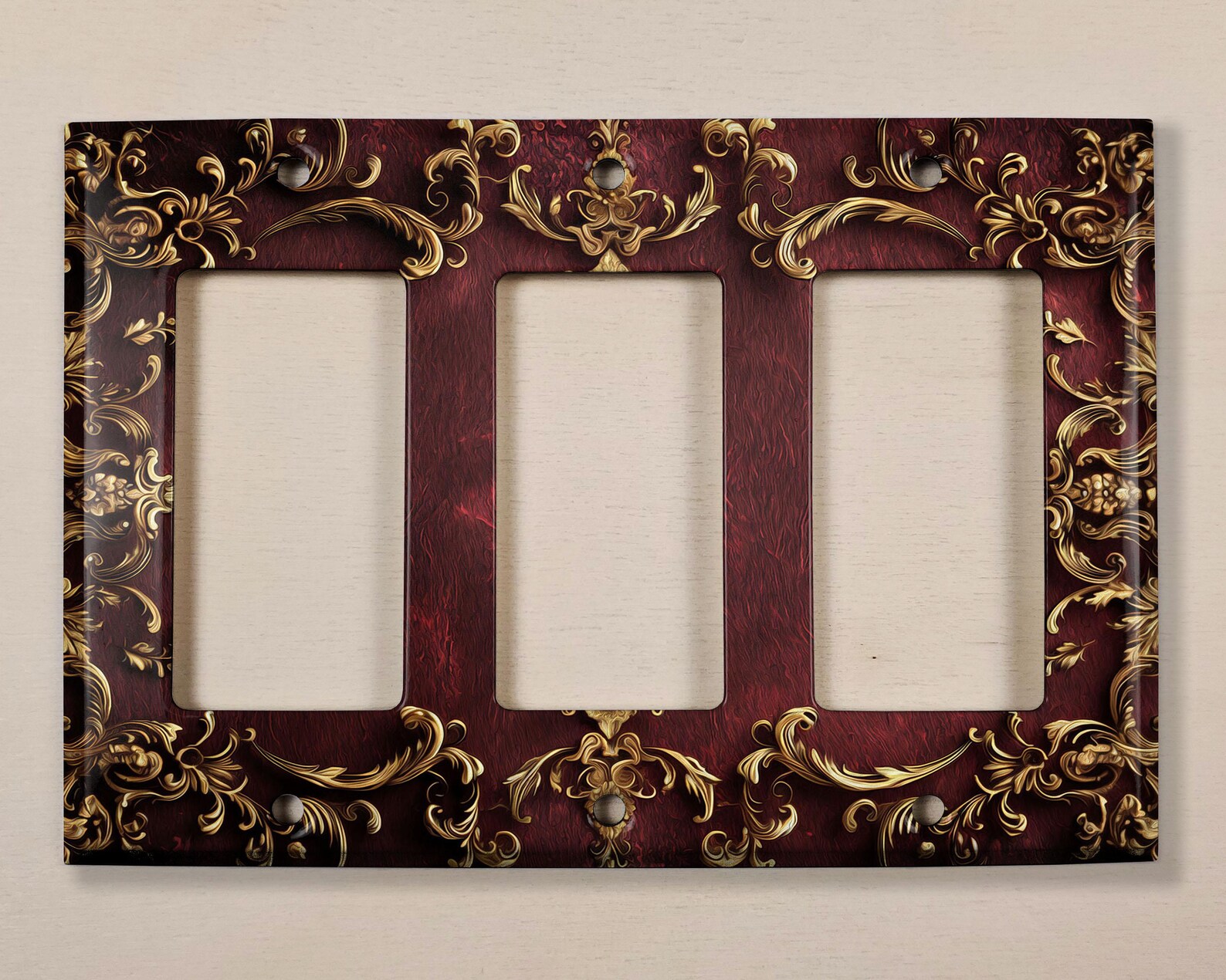 Metal Light Switch Cover | Outlet Plate, Elegant Victorian Dark Red ...