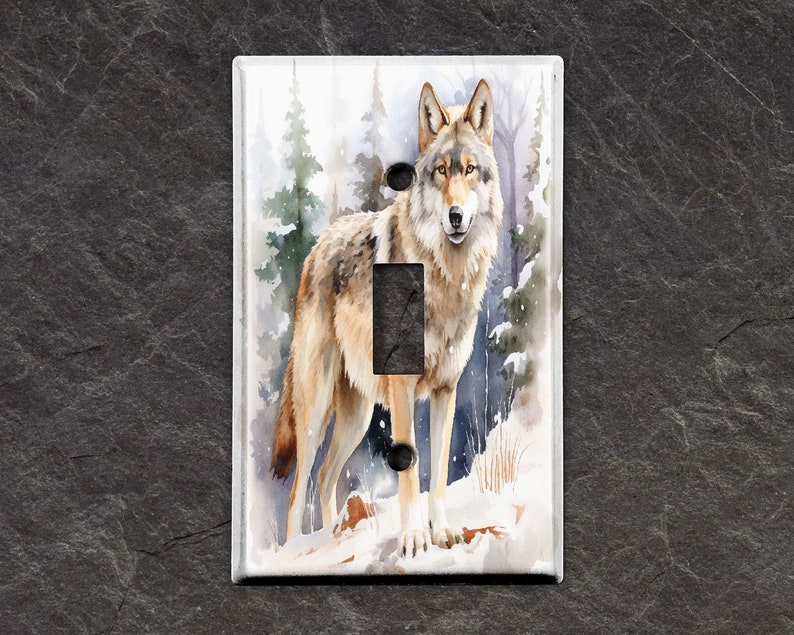 Metal Light Switch Cover | Outlet Plate, Wolf in Winter Wonderland ...