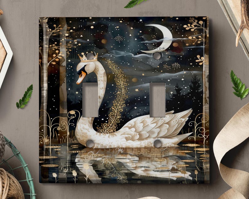 Metal Light Switch Cover | Outlet Plate, King Swan Goose Lake Decor ...