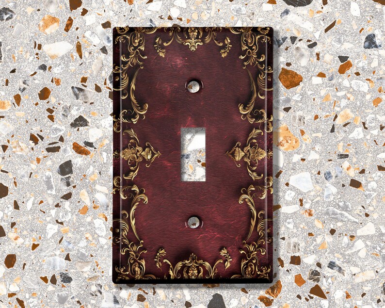Metal Light Switch Cover | Outlet Plate, Elegant Victorian Dark Red ...
