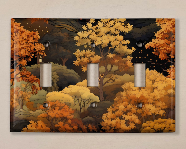 Metal Light Switch Cover | Outlet Plate, Seasonal Fall Night Forest ...