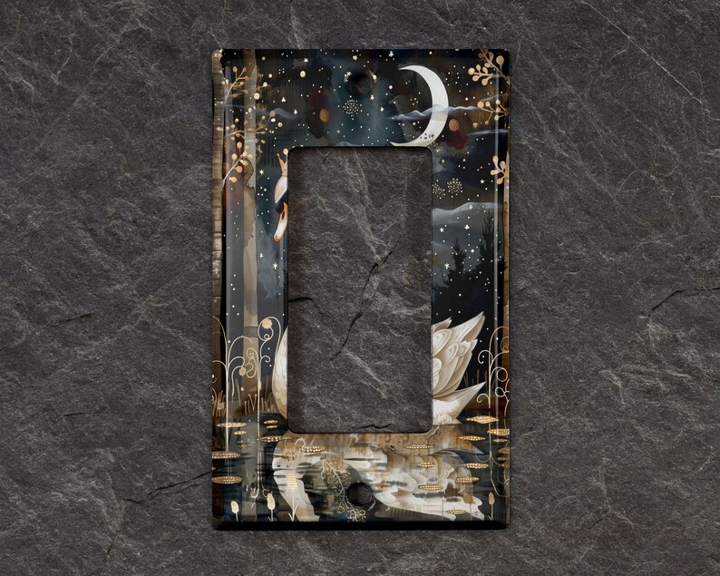 Metal Light Switch Cover | Outlet Plate, King Swan Goose Lake Decor ...