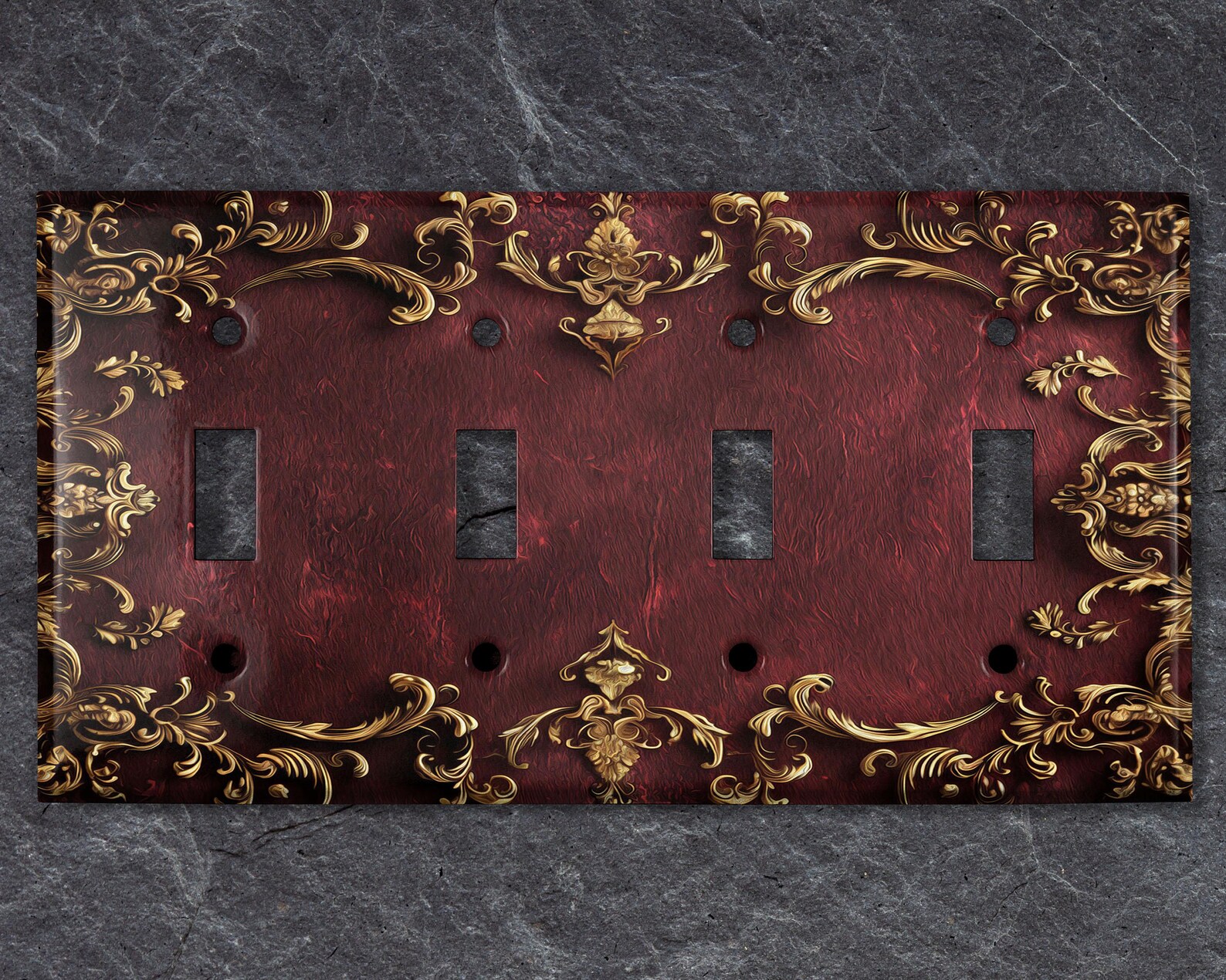 Metal Light Switch Cover | Outlet Plate, Elegant Victorian Dark Red ...
