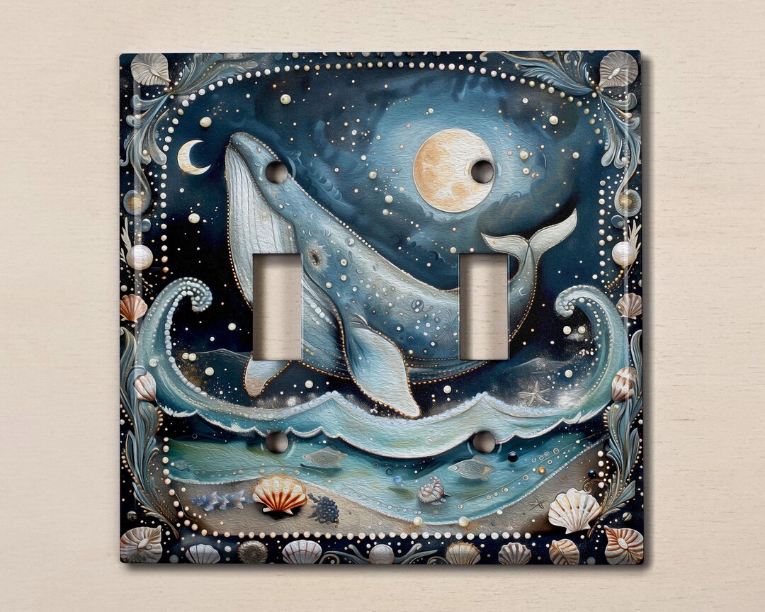 Metal Light Switch Cover | Outlet Plate, Moonlight Blue Whale Ocean ...