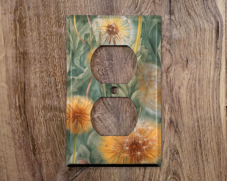 Metal Light Switch Cover | Outlet Plate, Yellow Dandelions Floral Decor ...