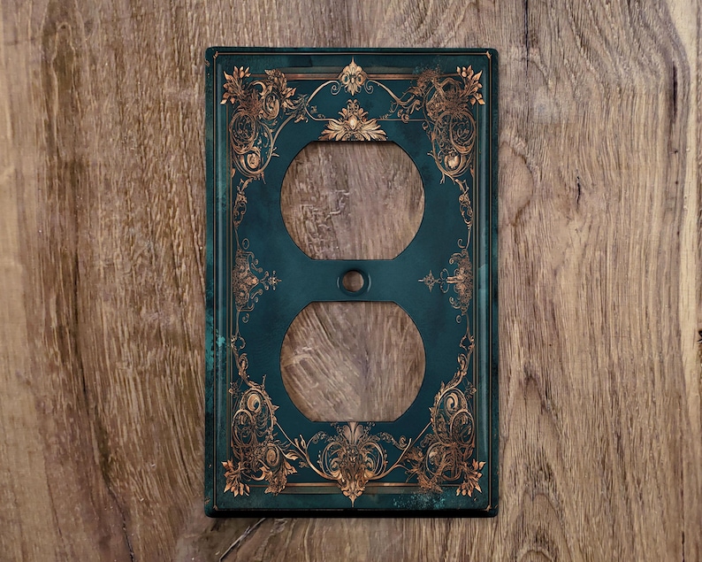 Metal Light Switch Cover | Outlet Plate, Elegant Blue Beige European ...