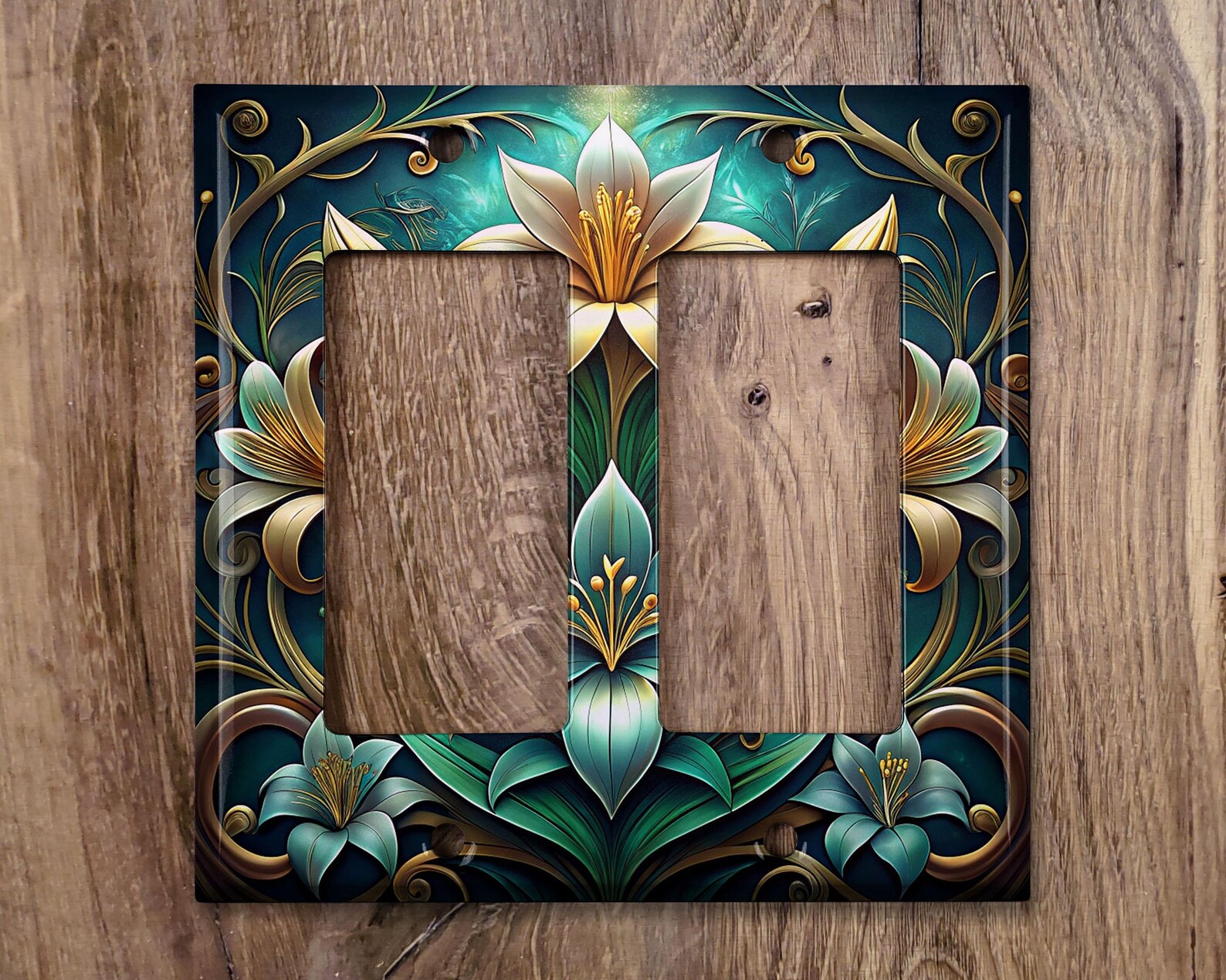 Metal Light Switch Cover | Outlet Plate, Elegant Yellow Teal Flowers ...