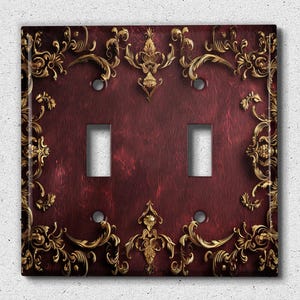 Metal Light Switch Cover | Outlet Plate, Elegant Victorian Dark Red ...