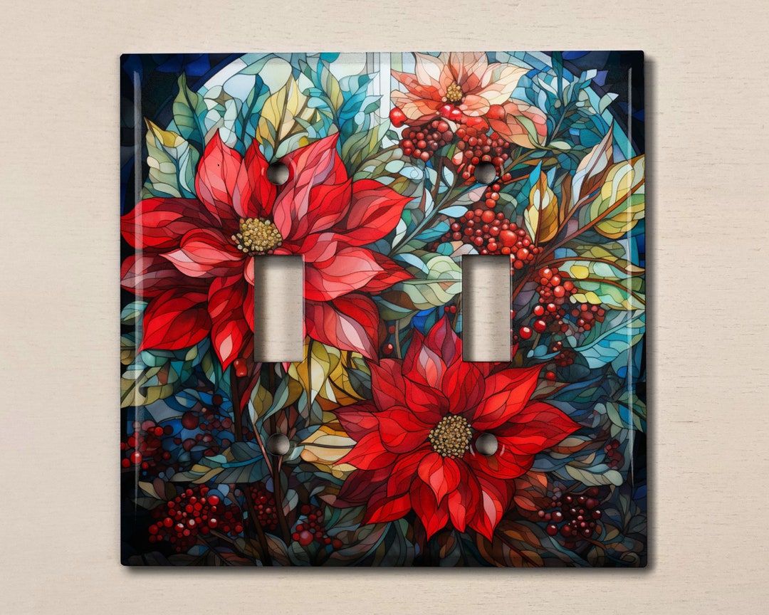 Metal Light Switch Cover | Outlet Plate, Red Poinsettia Flower ...