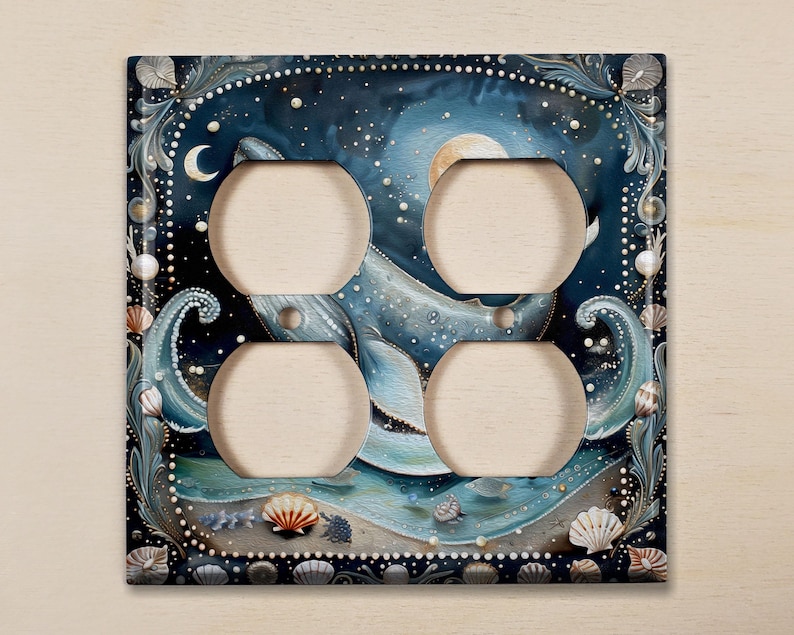 Metal Light Switch Cover | Outlet Plate, Moonlight Blue Whale Ocean ...