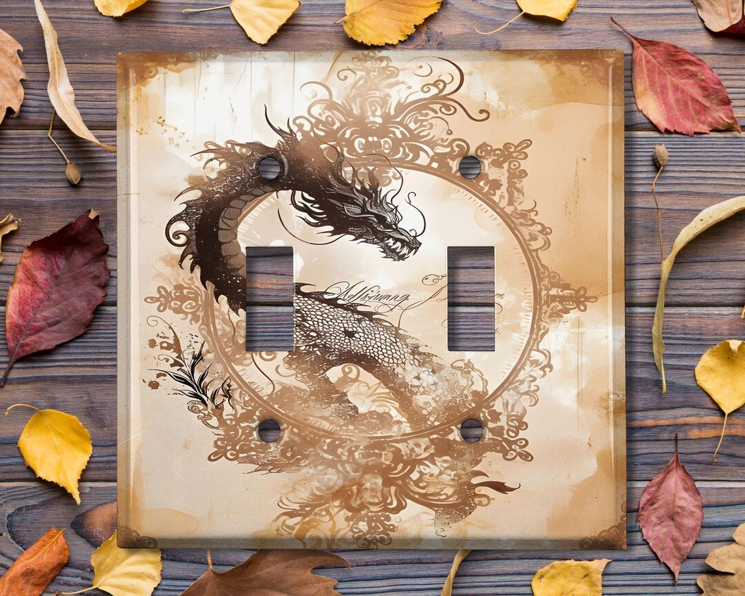 Metal Light Switch Cover | Outlet Plate, Rustic Ancient Medieval Dragon ...