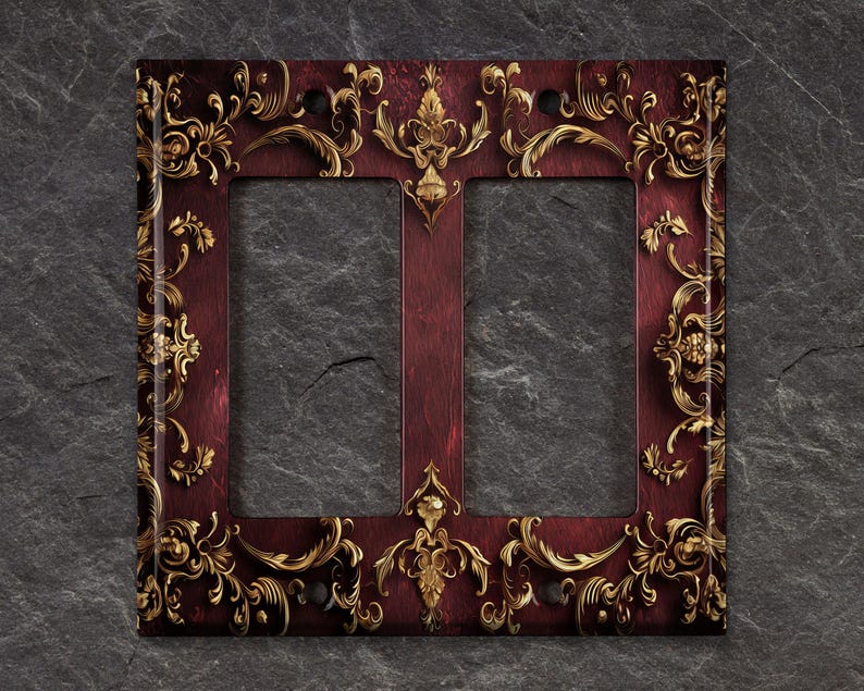 Metal Light Switch Cover | Outlet Plate, Elegant Victorian Dark Red ...
