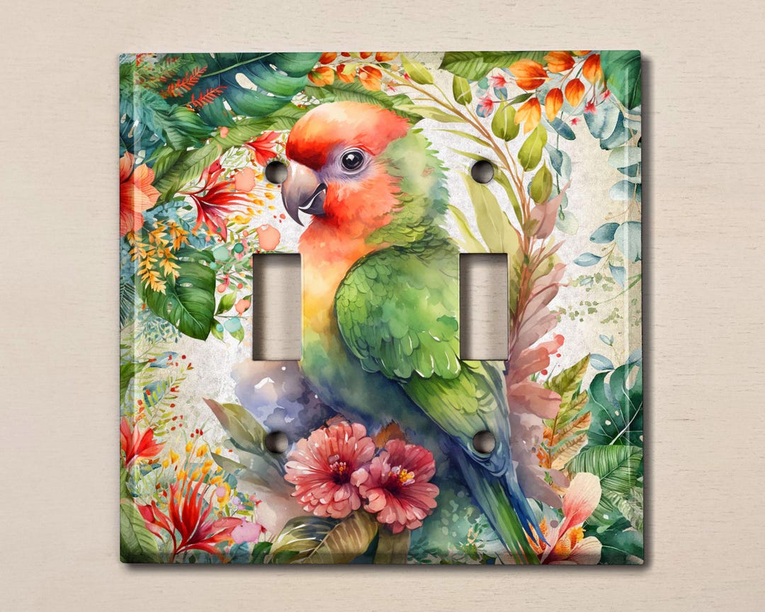 Metal Light Switch Cover | Outlet Plate, Colorful Floral Tree Parrot ...