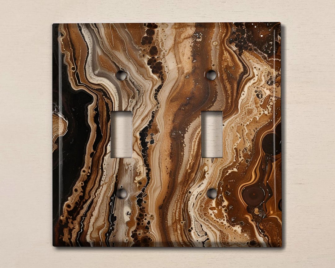 Metal Light Switch Cover | Outlet Plate, Elegant Brown Granite PRINT ...