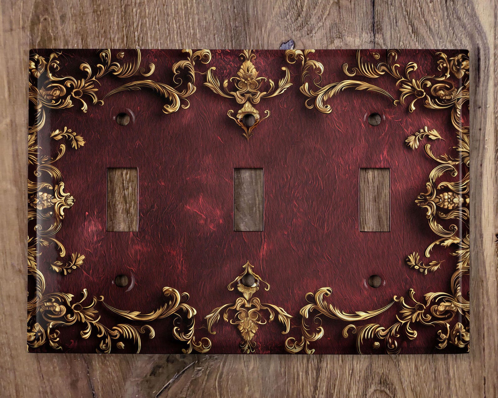 Metal Light Switch Cover | Outlet Plate, Elegant Victorian Dark Red ...