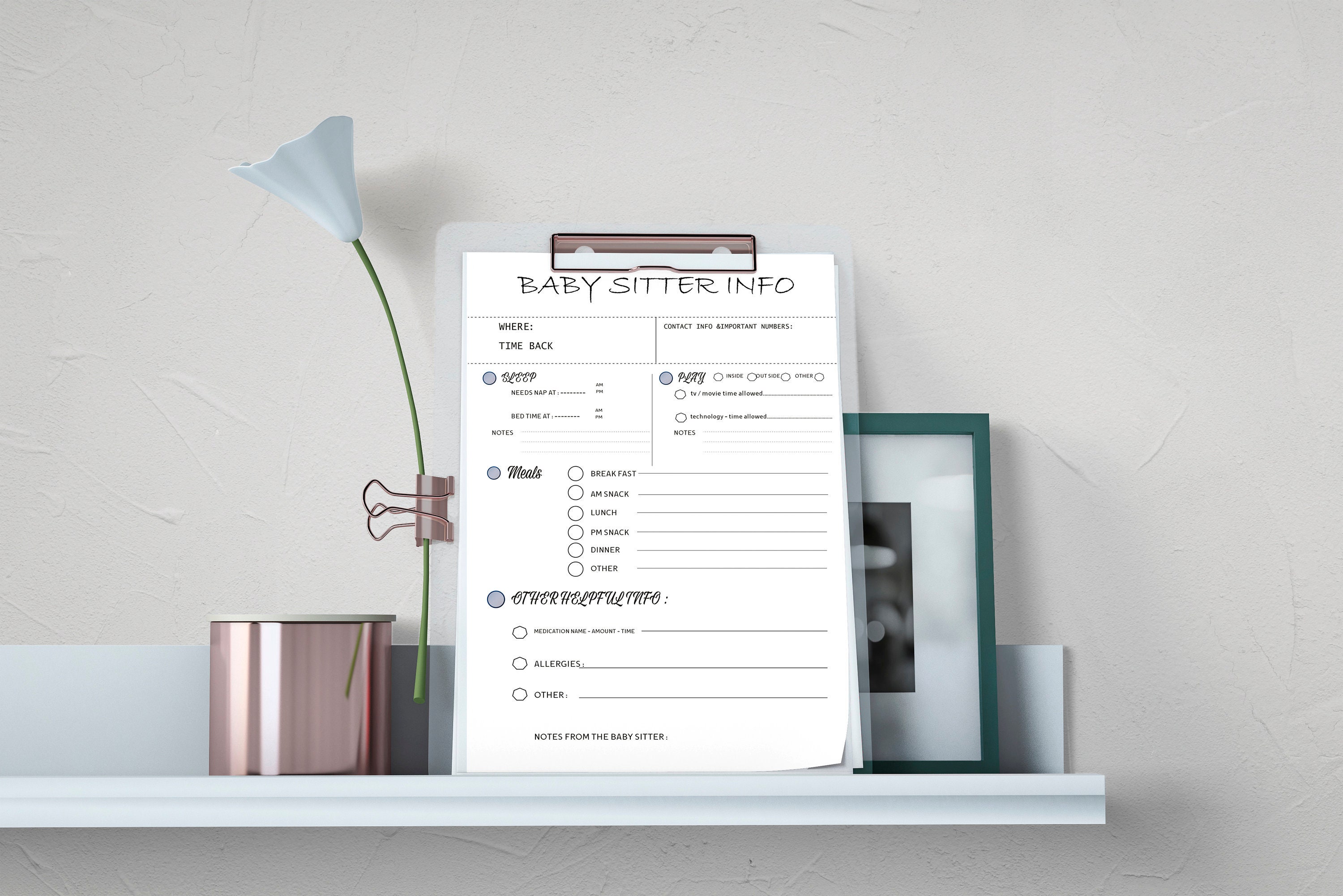 BABYSITTER Notes, Hand Illustrated Floral, Floral Block Print ...