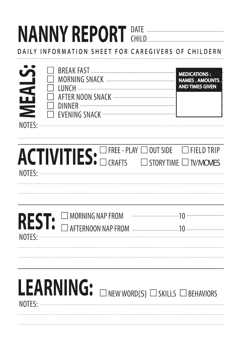 NANNY Planner Printable 2020, Nanny Report, Nanny Log, Nanny Gift ...
