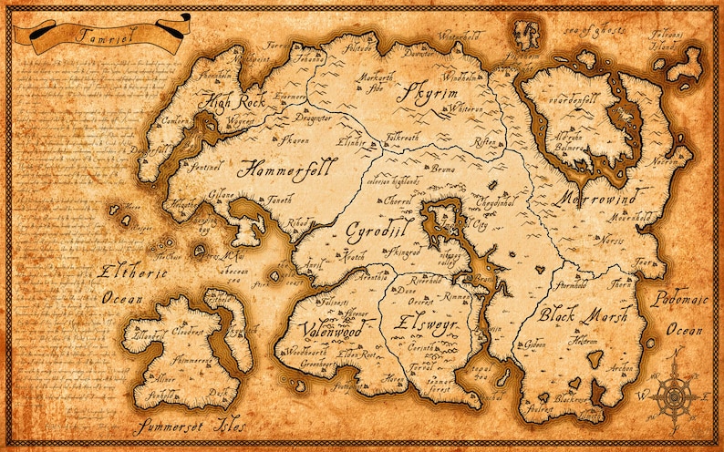 Map of Tamriel, the Elder Scrolls IV: Oblivion Remastered, 10369 X 6480 ...