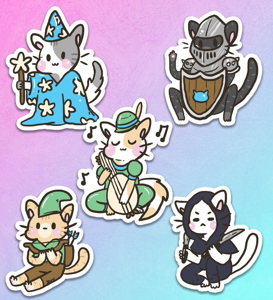 D&D Cats 2" Sticker Pack - Set Cute Kitten Animal Dungeons and Dragons ...