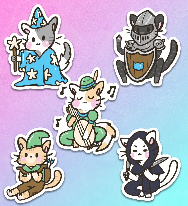 D&D Cats 2 Sticker Pack Set Cute Kitten Animal - Etsy