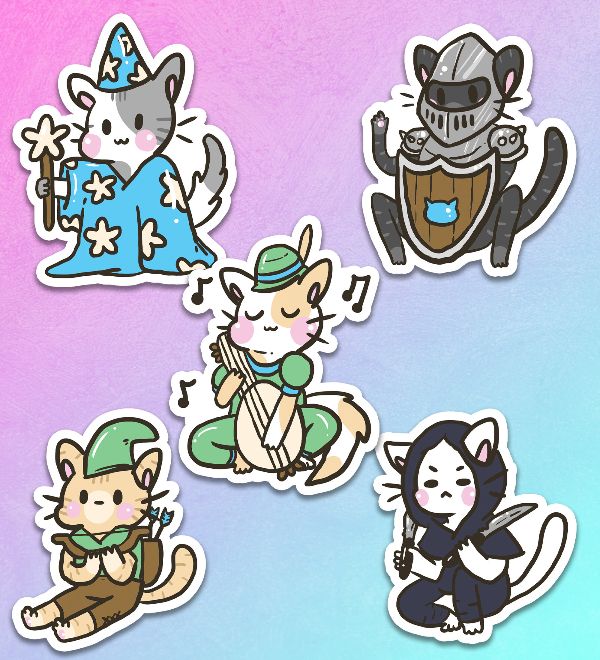 D&D Cats 2 Sticker Pack Set Cute Kitten Animal | Etsy