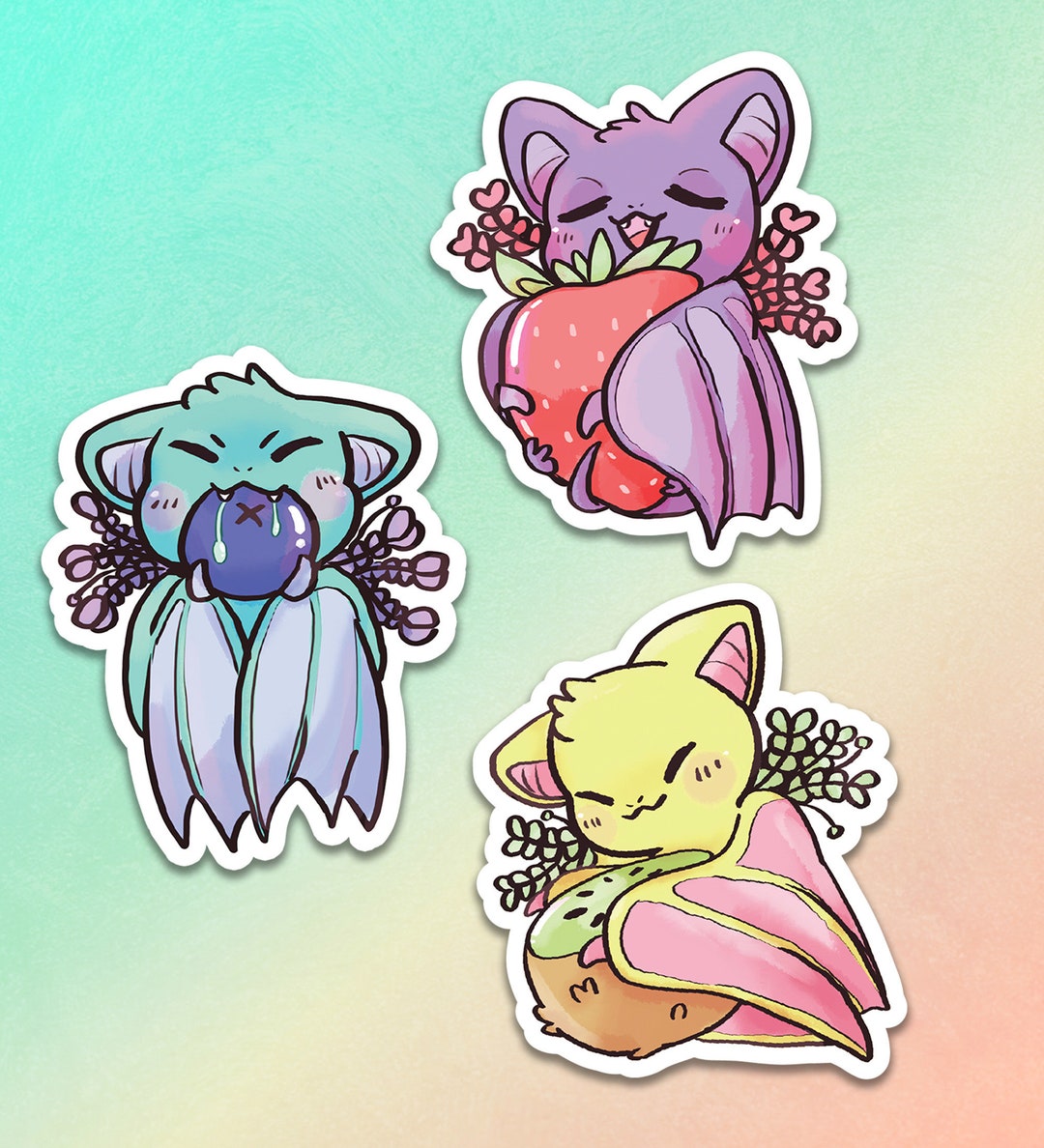 Fruit Bats Sticker - Notebook Kawaii Strawberry Kiwi Blueberry Bloobs ...