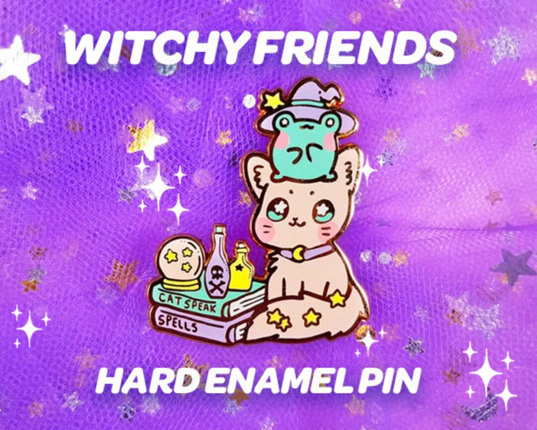 Witchy Friends - Witch Frog Cat Hard Enamel Pin Cute Toad Ribbit Pastel ...