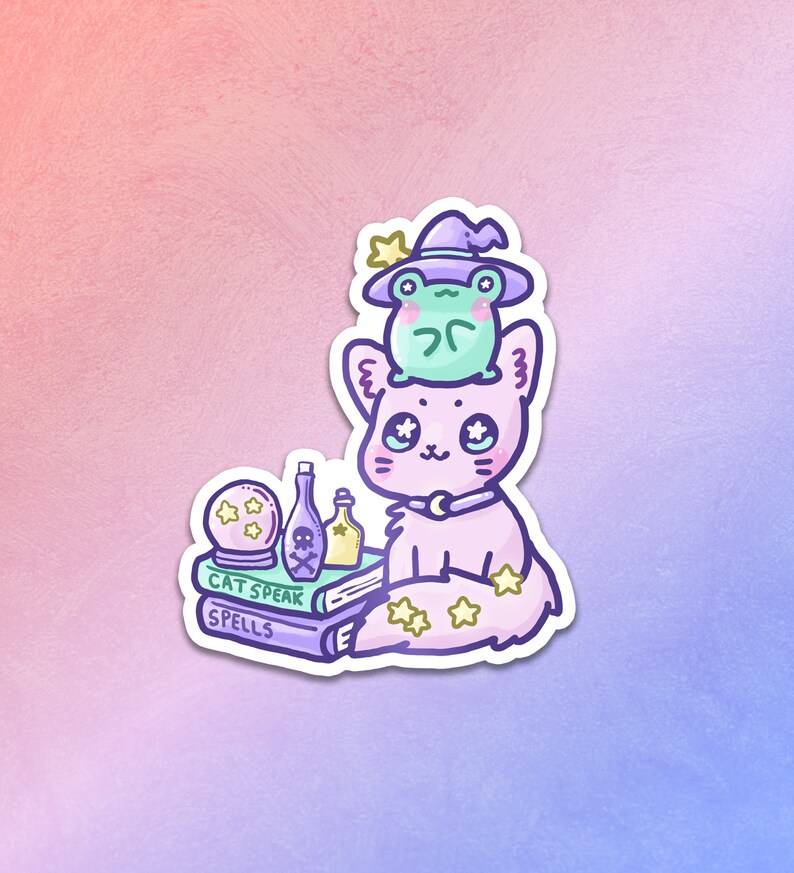 Witch Frog Cat Sticker Cute Toad Ribbit Pastel Neko Halloween - Etsy