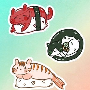 Sushi Cats 2" Sticker - Cute Kawaii Cat Neko Animal Food Japanese Japan ...