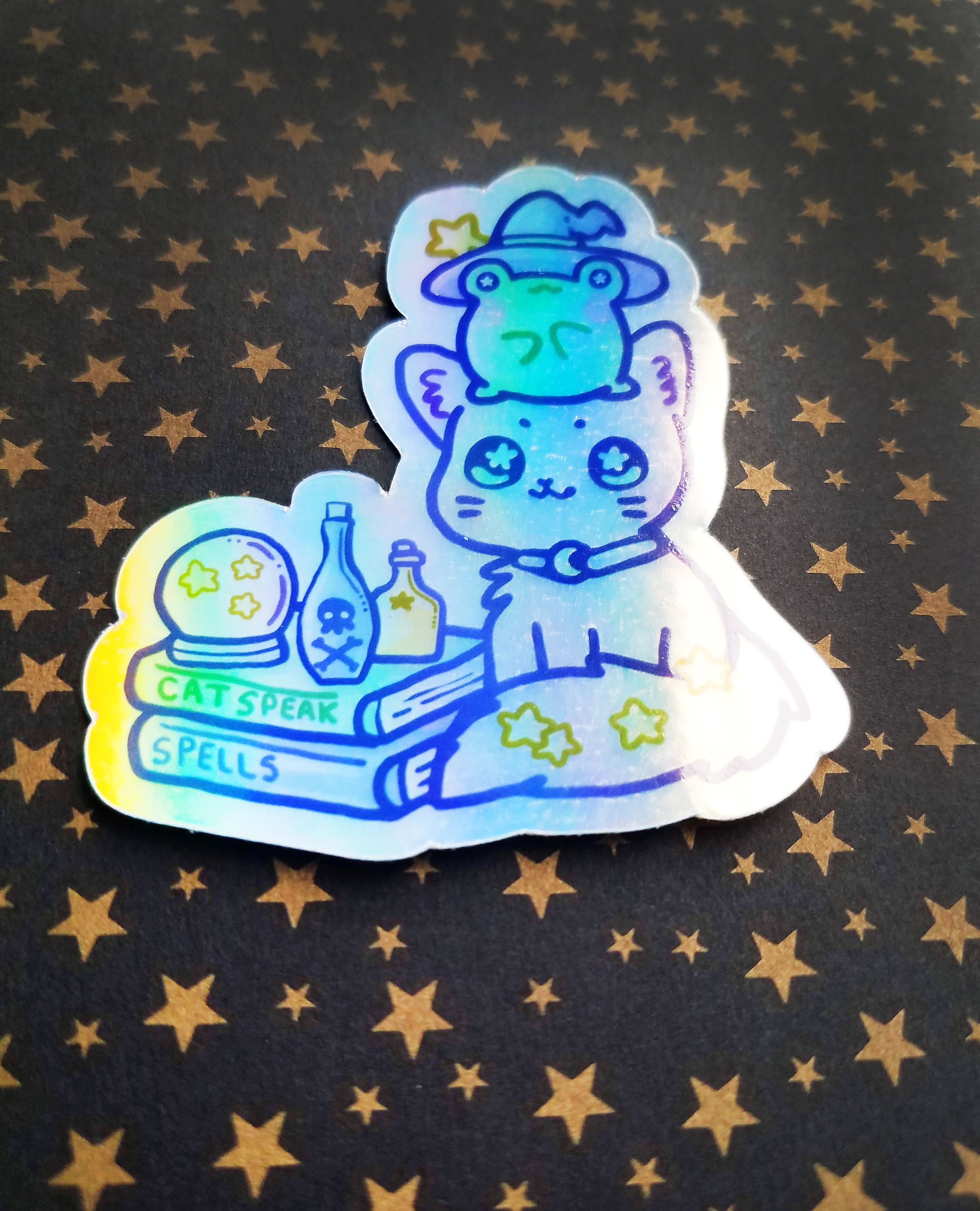 Rainbow Holographic Witch Frog Cat Sticker Cute Toad Ribbit | Etsy