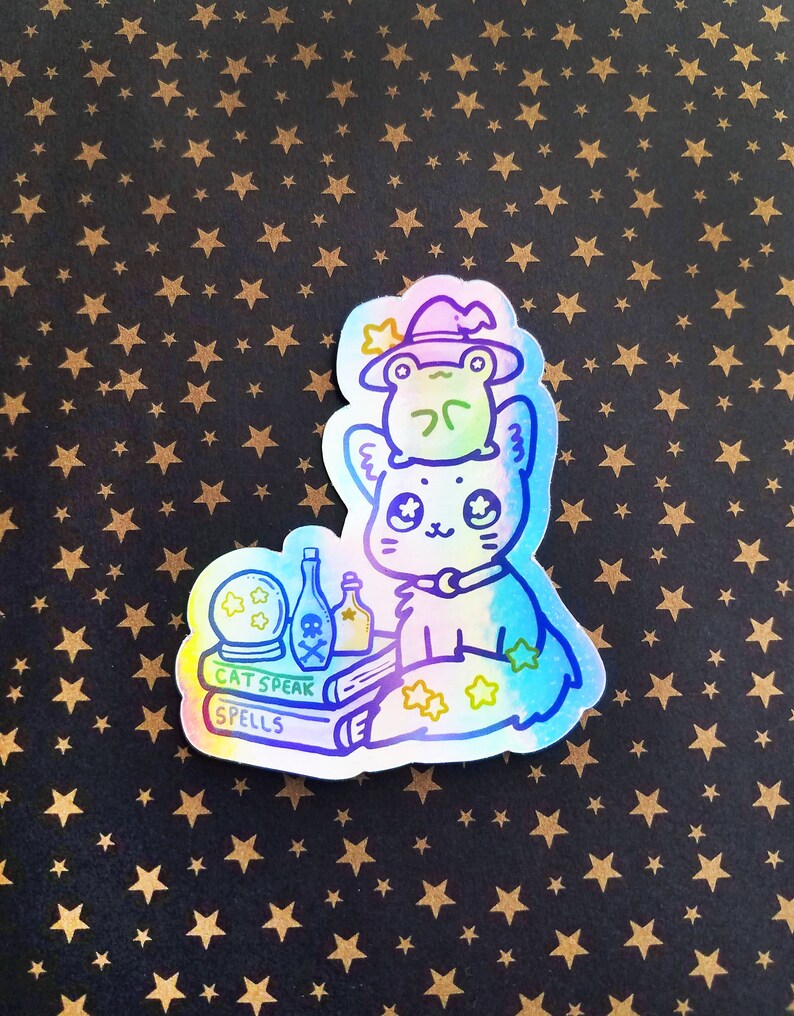 Rainbow Holographic Witch Frog Cat Sticker Cute Toad Ribbit | Etsy