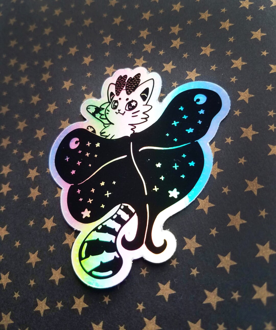 Rainbow Holographic Moth Cat Sticker Cute Insect Bug Man Kitten Kitty ...