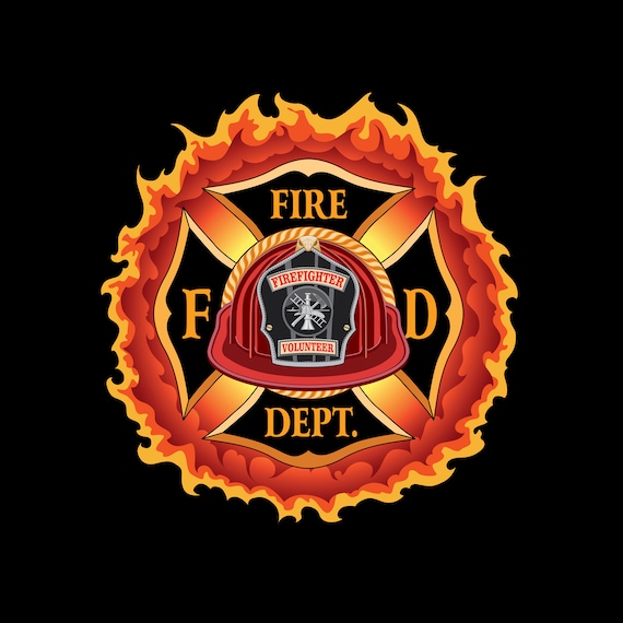 Fire Department Cross Vintage Red Helmet Volunteer With Flames - Etsy